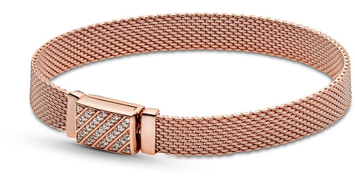 PANDORA Gold-plated Reflexions Long Clasp Pave Bracelet in Brown | Lyst