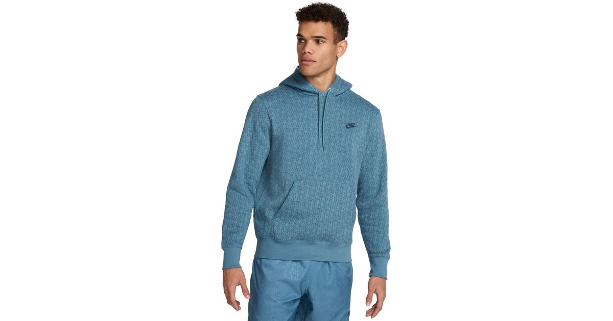 Nike Club Fleece Pullover Monogram Hoodie in Blue for Men | Lyst