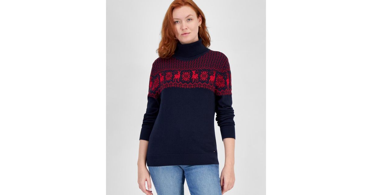 Tommy Hilfiger Snowflake Stella Turtleneck Sweater in Blue | Lyst