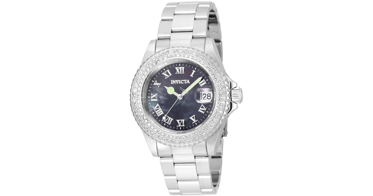 INVICTA WATCH 21711 Angel Quartz 3 Hand Black Dial Watch in Metallic | Lyst
