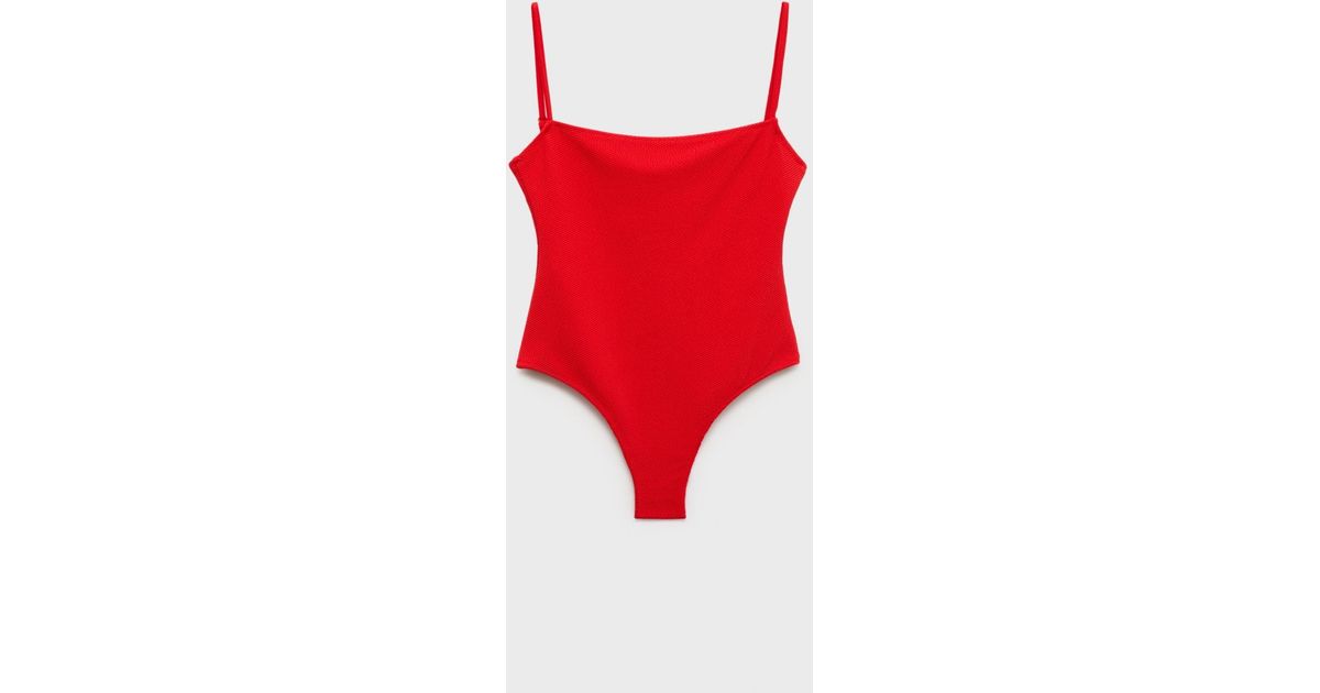 Mango Ribbed Strap Swimsuit in Red | Lyst