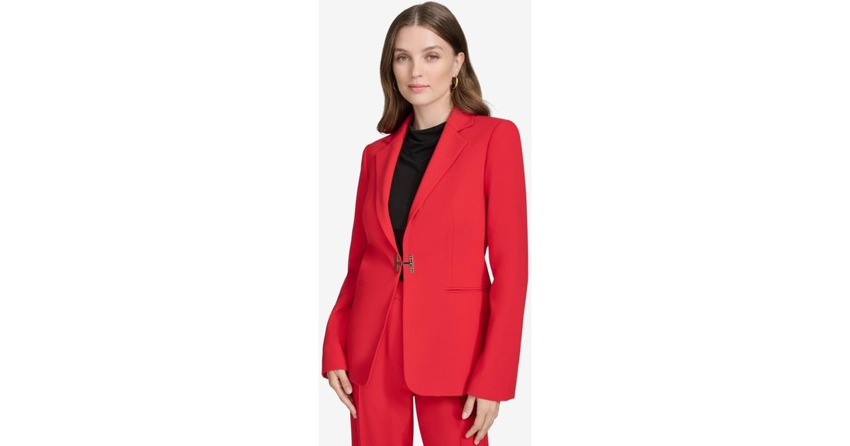 Halston Logo-clasp Notch-lapel Blazer in Red | Lyst