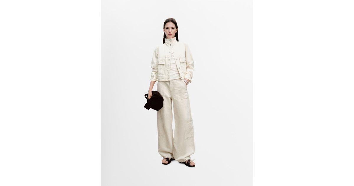 Mango High Neck Pockets Cotton Jacket in White | Lyst
