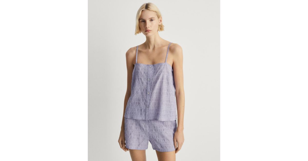 Mango 2-piece Seersucker Stripe Cotton Pajama Set in Purple | Lyst