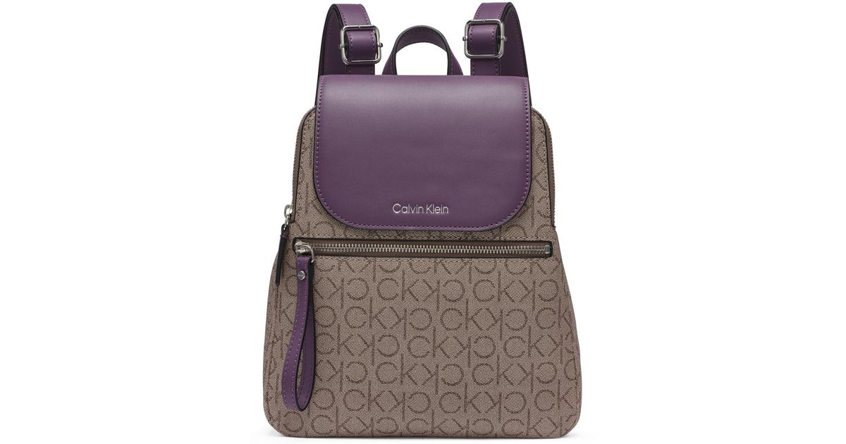Calvin Klein Garnet Signature Triple Compartment Backpack in Purple | Lyst