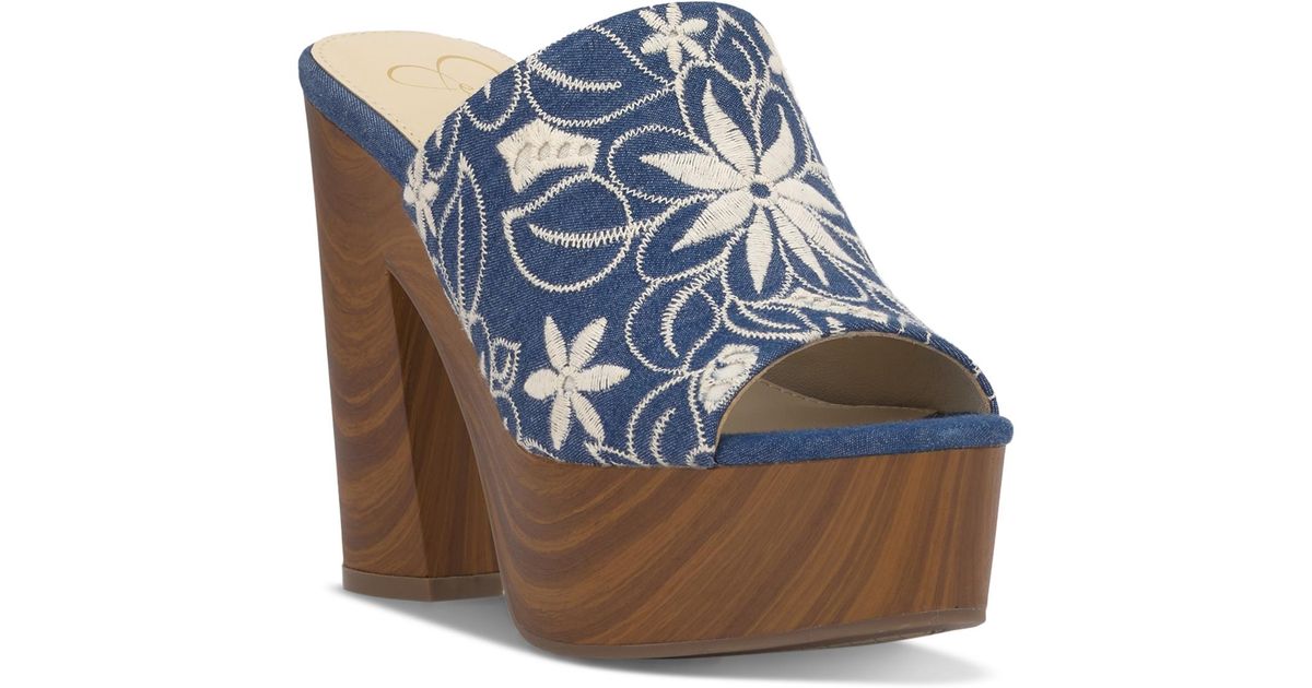 Jessica Simpson Shelbie Block Heel Platform Mules in Blue | Lyst