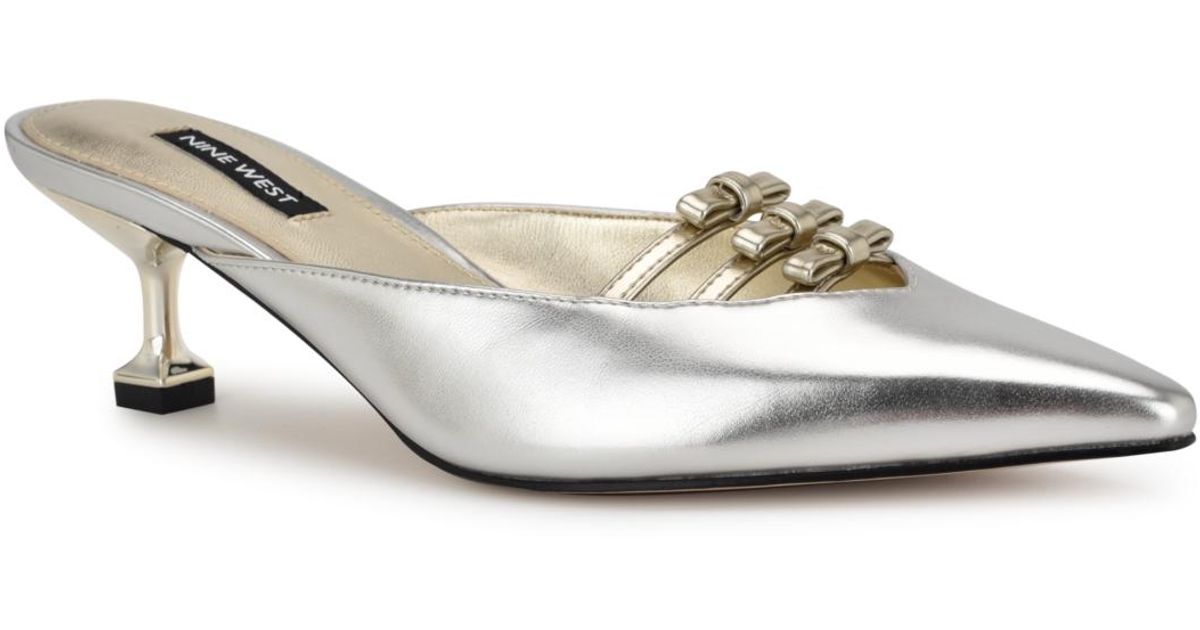 Nine West Weeka Slip On Pointy Toe Dress Mule Pumps in White | Lyst