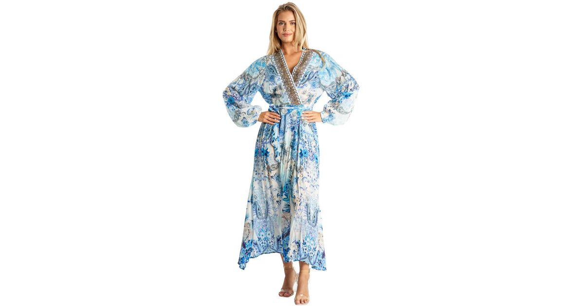 La Moda Clothing Maxi Belted Cape in Blue | Lyst