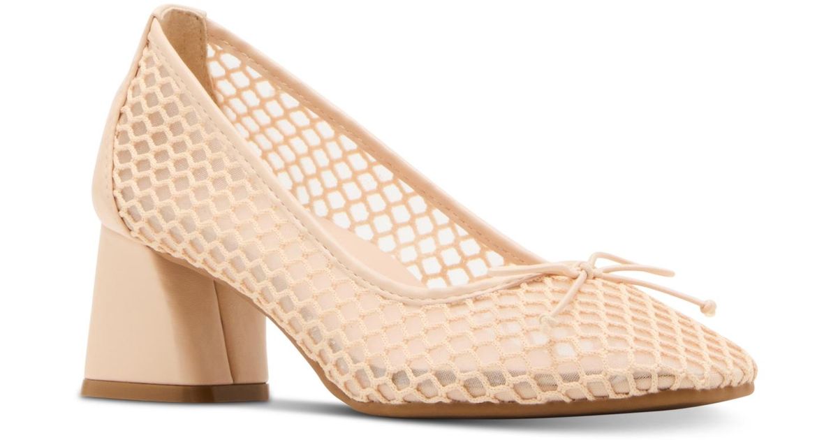 Madden Girl Emily-m Mesh Block-heel Ballet Pumps in Natural | Lyst