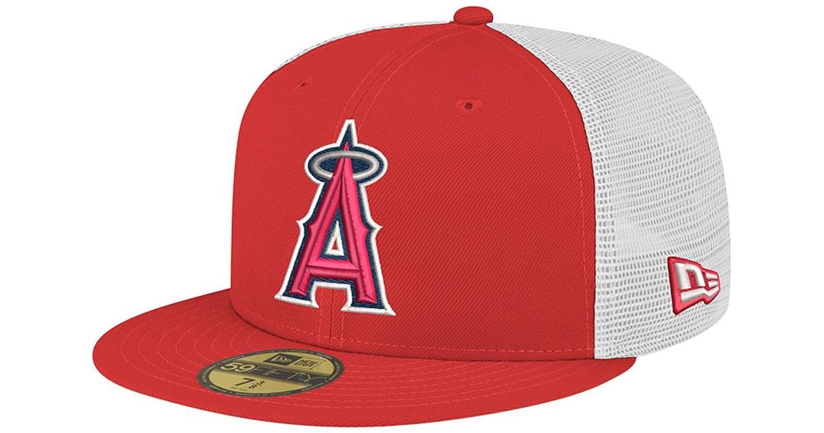 KTZ Los Angeles Angels Team Color 59fifty Trucker Fitted Hat in Red for ...
