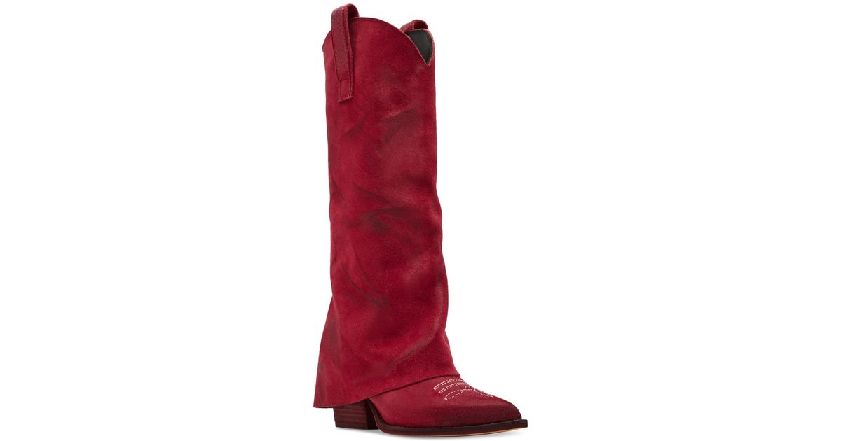 Steve Madden Sorvino Slouch Cuffed Western Boots in Red | Lyst