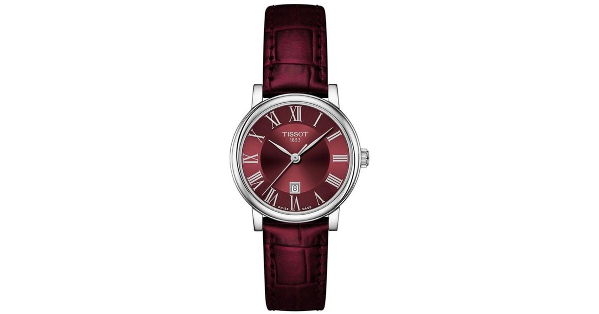Tissot Swiss Carson Premium Lady Burgundy Leather Strap Watch 30mm in ...