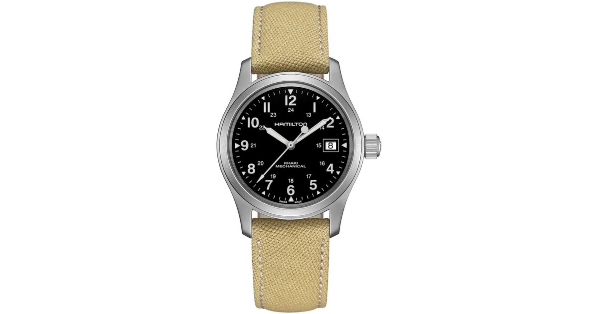 Hamilton Swiss Mechanical Khaki Field Khaki Canvas Strap Watch 38mm in ...