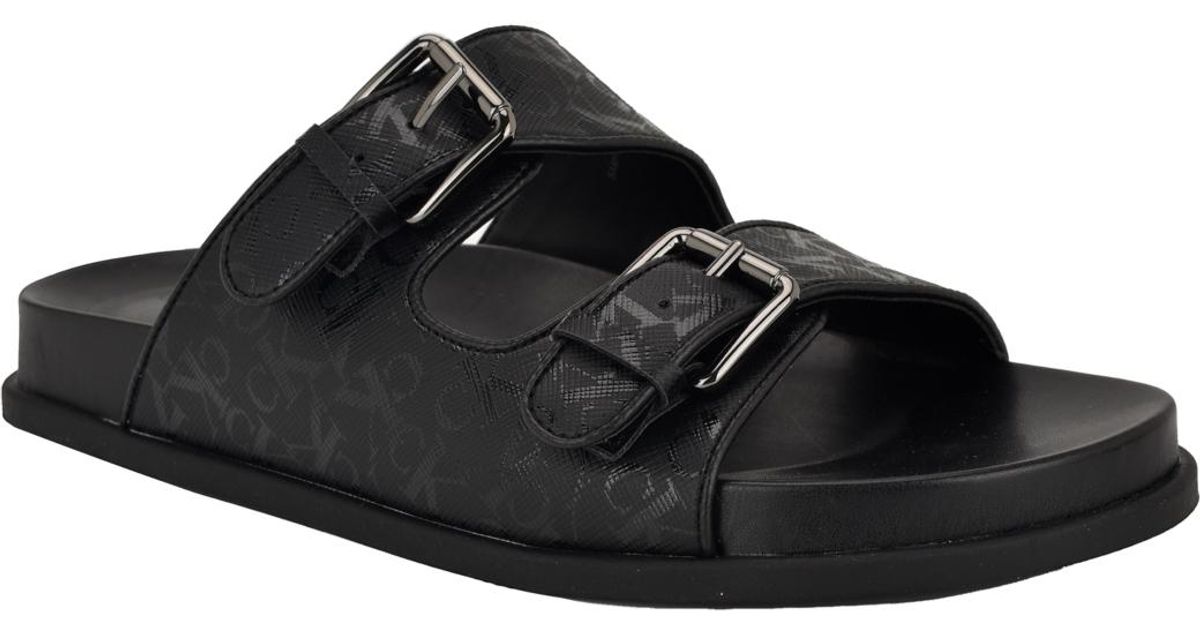 Calvin Klein Vibe Double Band Slip-on Flat Sandals in Black | Lyst