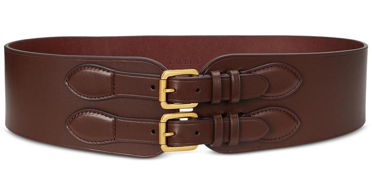 Ralph Lauren Double Buckle Wide Belt in Brown | Lyst
