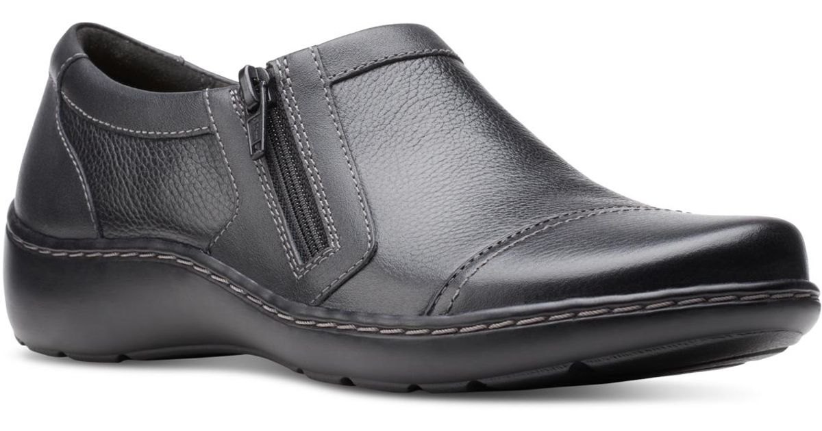 Clarks Cora Giny Cushioned Zip Loafer Flats in Black | Lyst