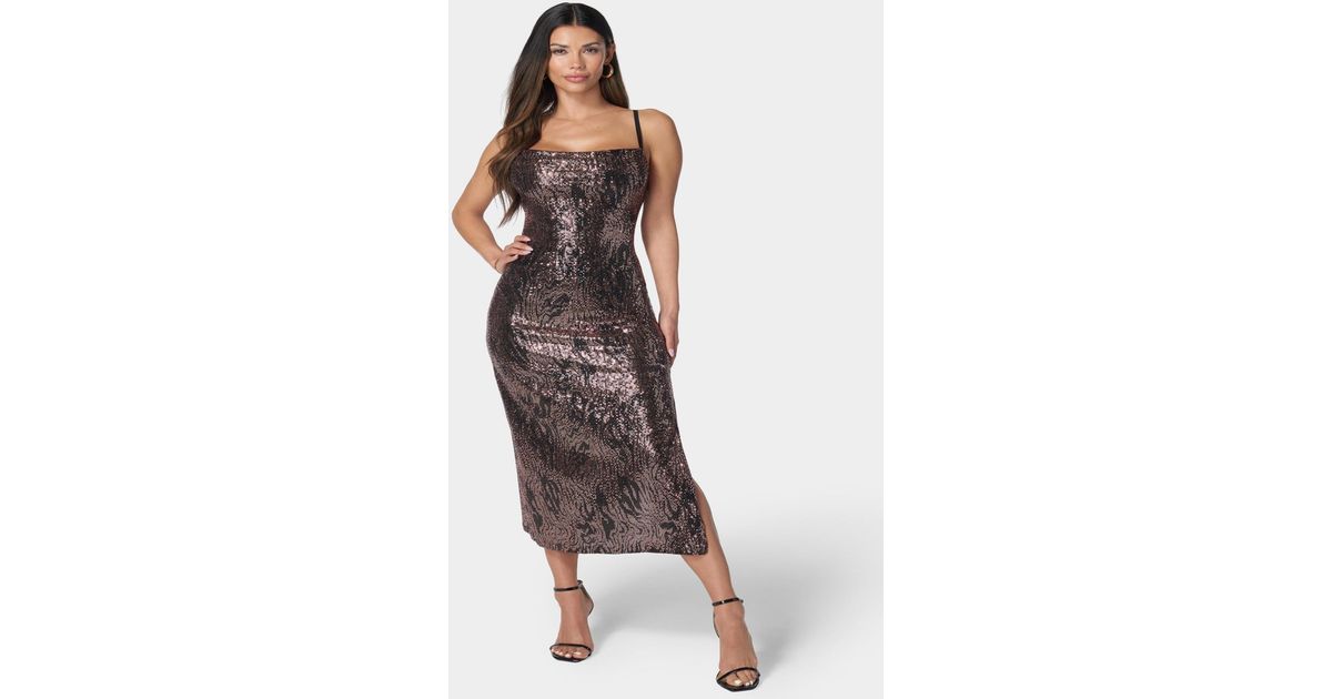 Bebe Spaghetti Gown Long Slim Maxi Dress in Brown | Lyst