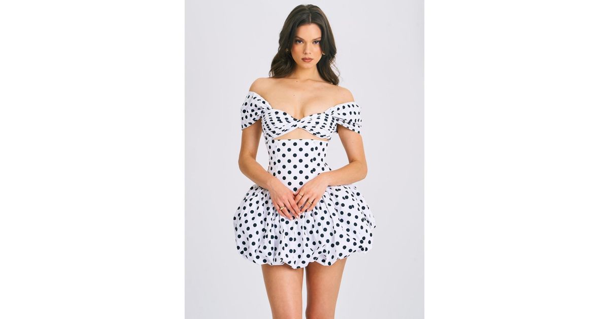 Miss Circle Umika Polka Dots Bubble Hem Mini Dress in White | Lyst