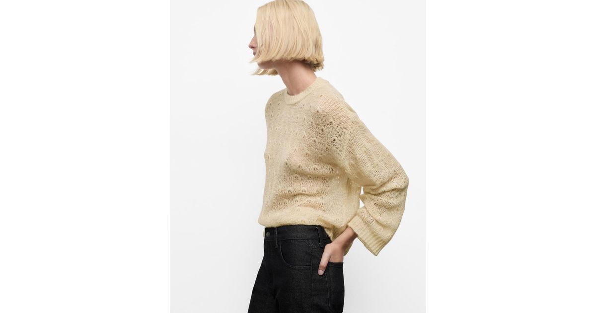 Mango Lace Pattern Knit Sweater in Natural | Lyst