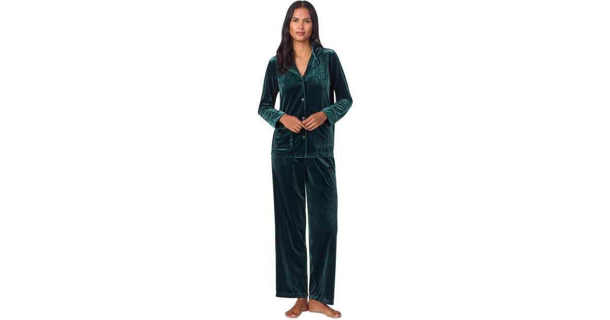 Ralph Lauren Velvet Notched-collar Pajama Set in Green | Lyst
