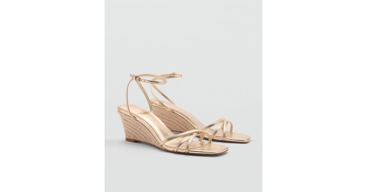 Mango Metallic Wedge Strap Sandals in Natural | Lyst