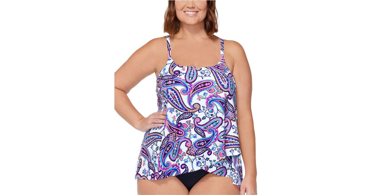 Island Escape Plus Size Printed Cape Town Handkerchief Hem Underwire