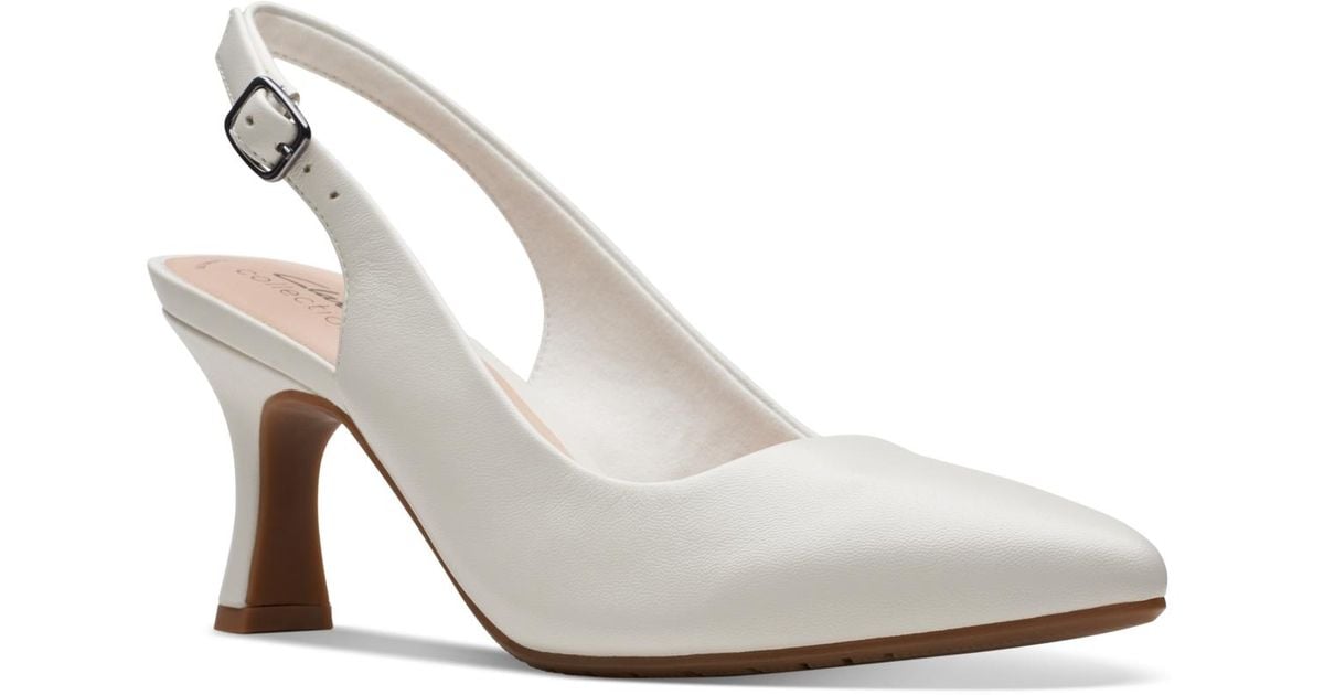 Clarks Kataleyna Step Pointed-toe Slingback Pumps in White | Lyst