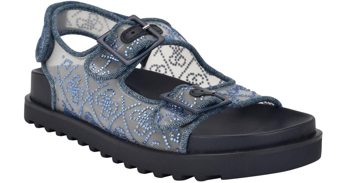 Guess Frella Round Toe Sandals in Blue | Lyst