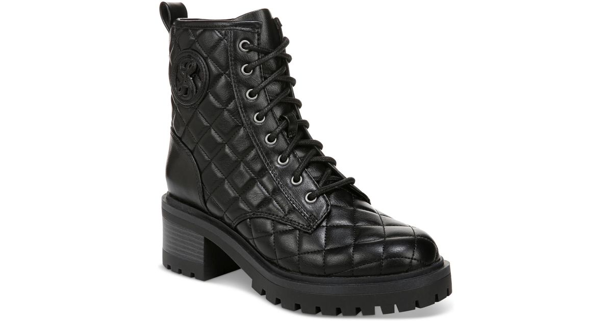 Sam & Libby Otis Quilted Lug Sole Lace Up Combat Boots in Black | Lyst
