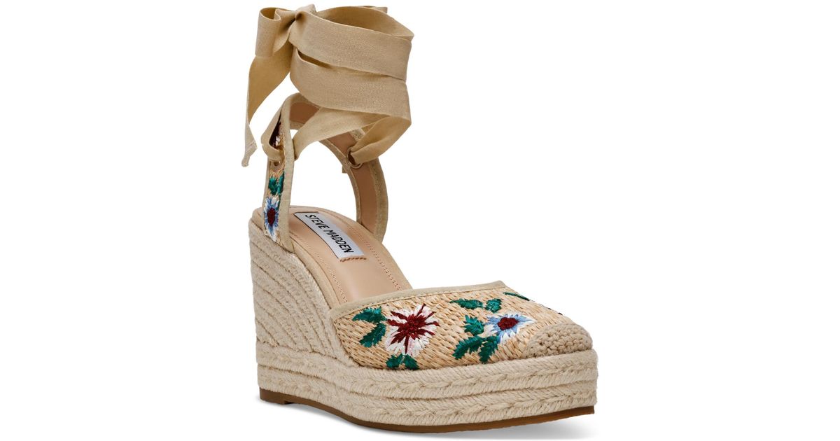 Steve Madden Vero Platform Raffia Wedge Sandals in Metallic | Lyst