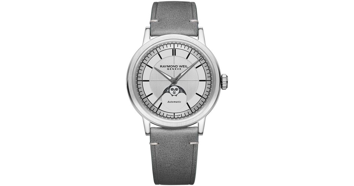 Raymond Weil Swiss Automatic Millesime Moon Phase Gray Leather Strap ...