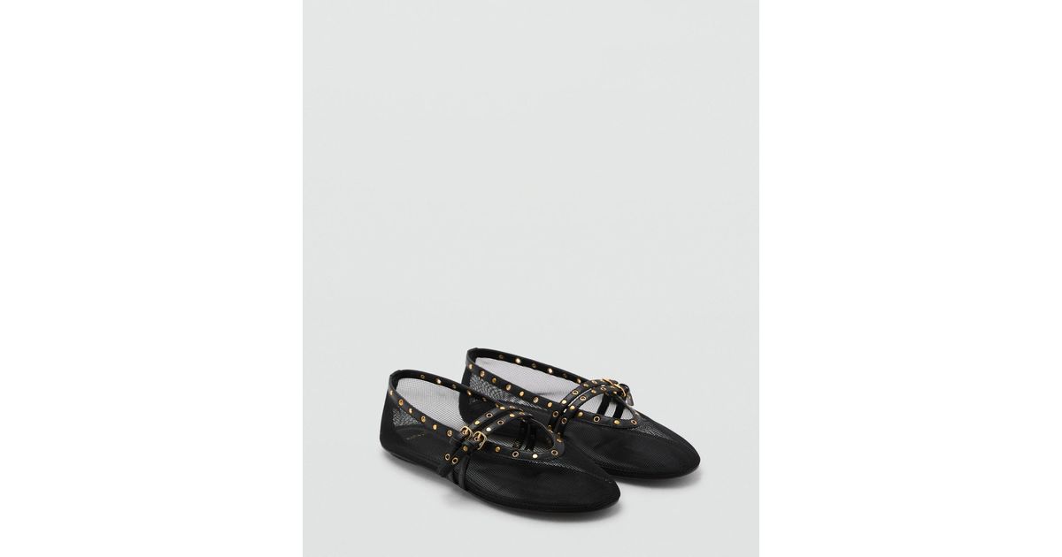 Mango Strap And Buckle Detail Mesh Ballet Flats in Black | Lyst