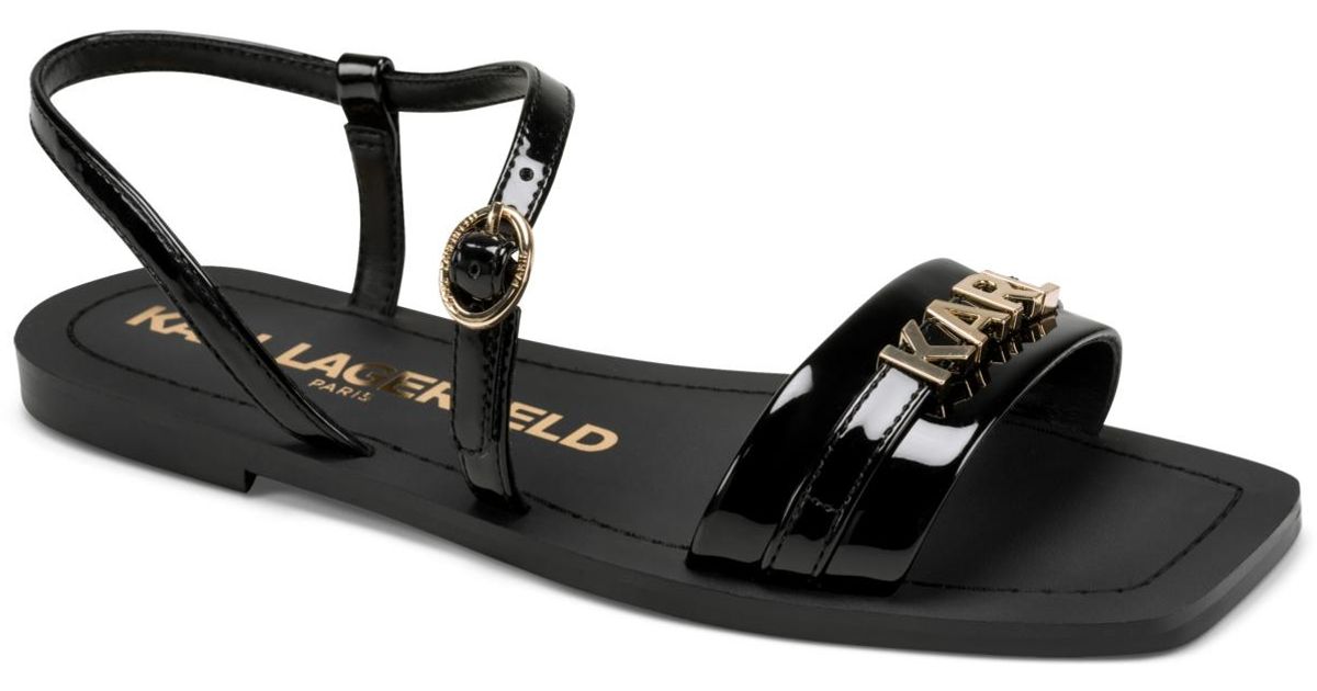 KARL LAGERFELD Paris Miram Flat Strappy Sandal With Logo in Black | Lyst