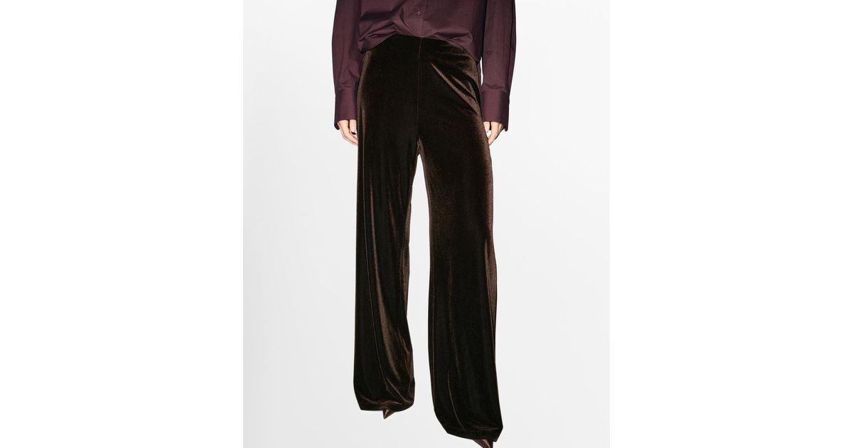 Mango Velvet Wide-leg Trousers in Black | Lyst
