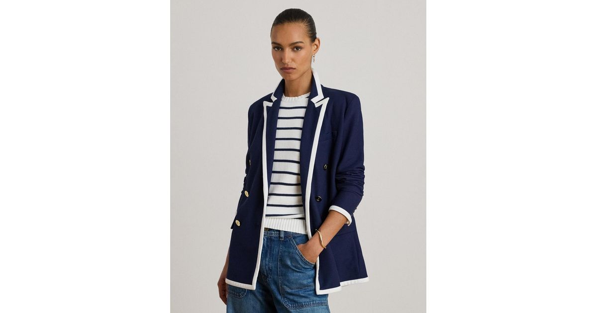 Ralph Lauren Two-tone Double-breasted Pique Blazer in Blue | Lyst
