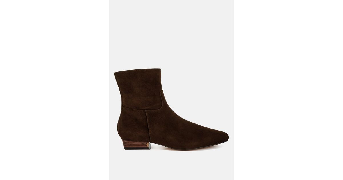 Rag & Co Hakra Flared Heel Suede Boots in Brown | Lyst