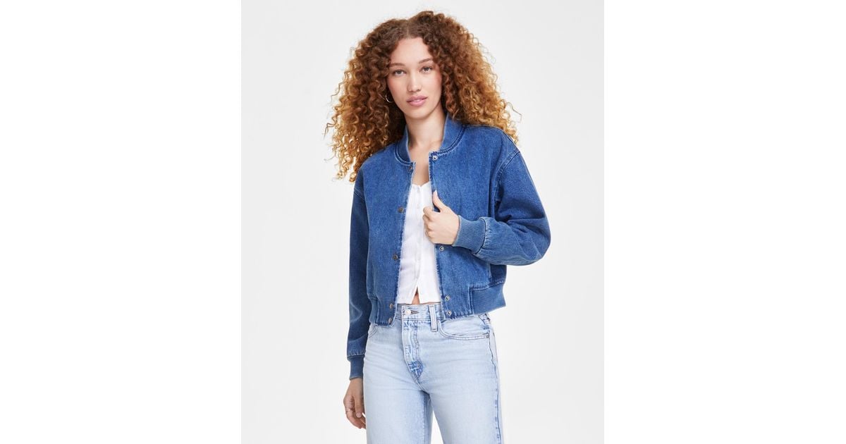 Levi's Ribbed-edge Cropped Bomber Jacket in Blue | Lyst
