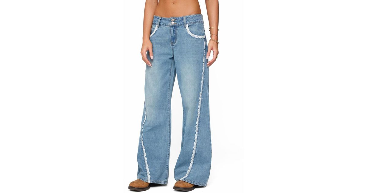 Edikted Alisha Lacey Low Rise Jeans in Blue | Lyst