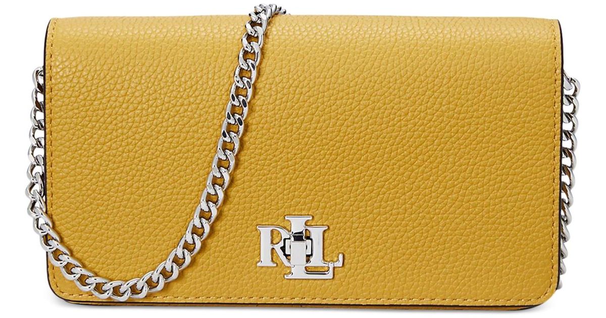 Ralph Lauren Pebbled Leather Crossbody Turn-lock Tech Case in Yellow | Lyst