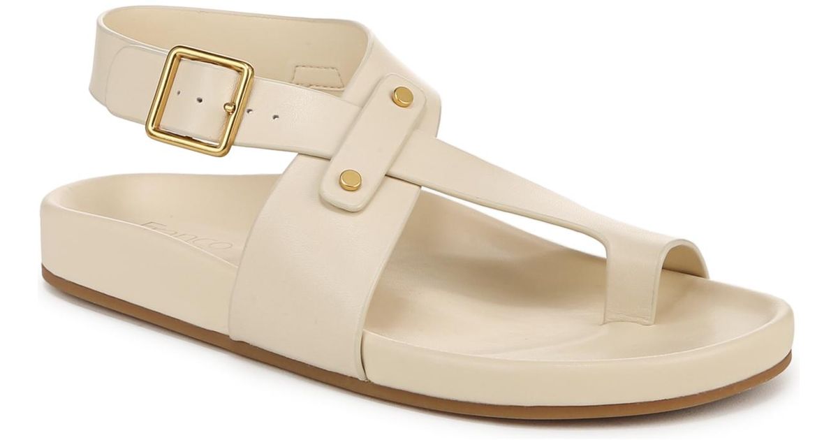 Franco Sarto Blair Toe Loop Round Toe Flat Sandals in White | Lyst