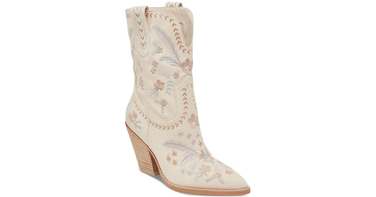 Dolce Vita Jessey Floral Embroidered Heeled Western Dress Boots in Natural | Lyst