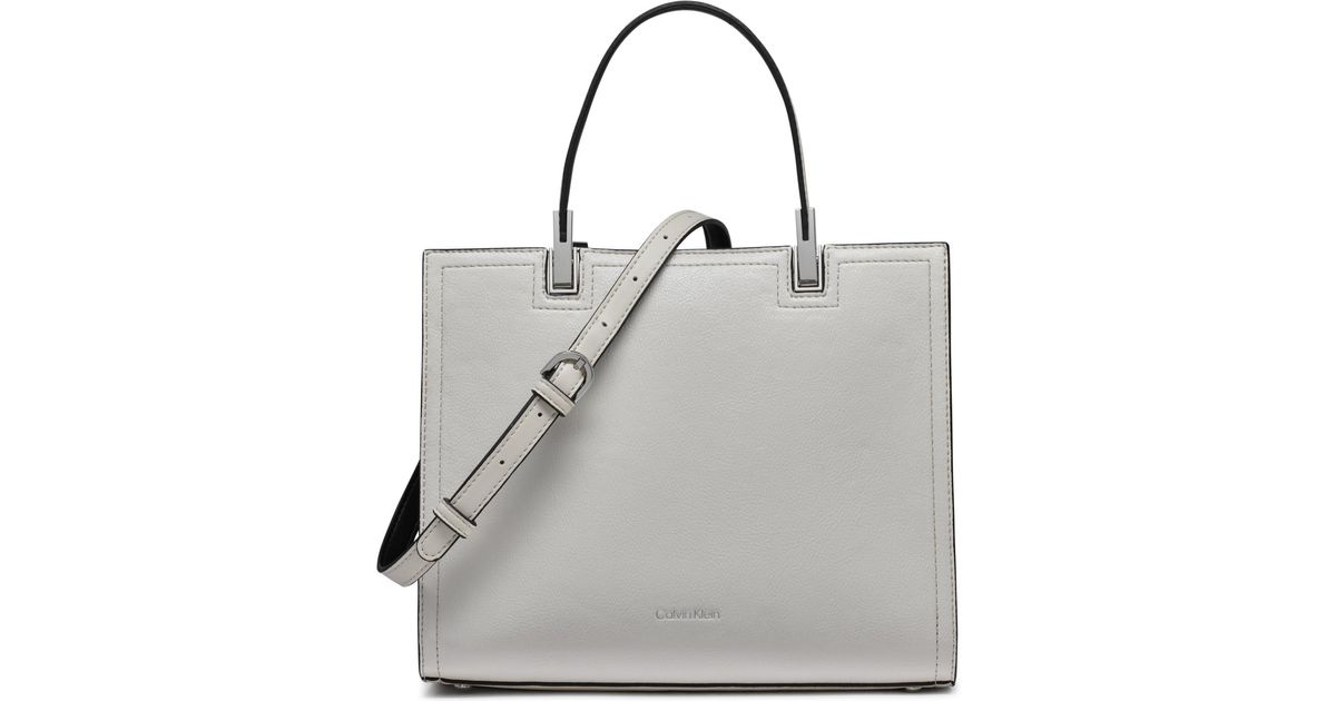 Calvin Klein Verne Mixed Material Convertible Satchel in Gray | Lyst