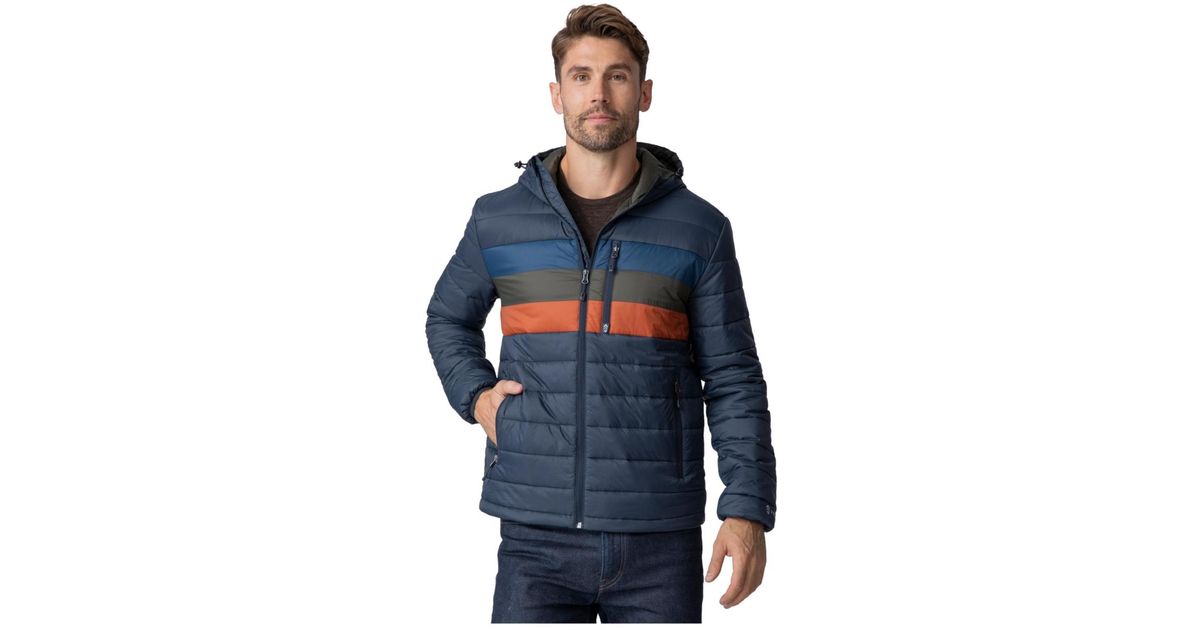 Free Country Tri-color Hooded Puffer Jacket in Blue for Men | Lyst