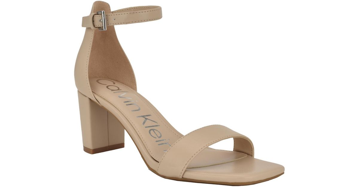 Calvin Klein Nolene Ankle Strap Block Heel Sandals in Natural | Lyst