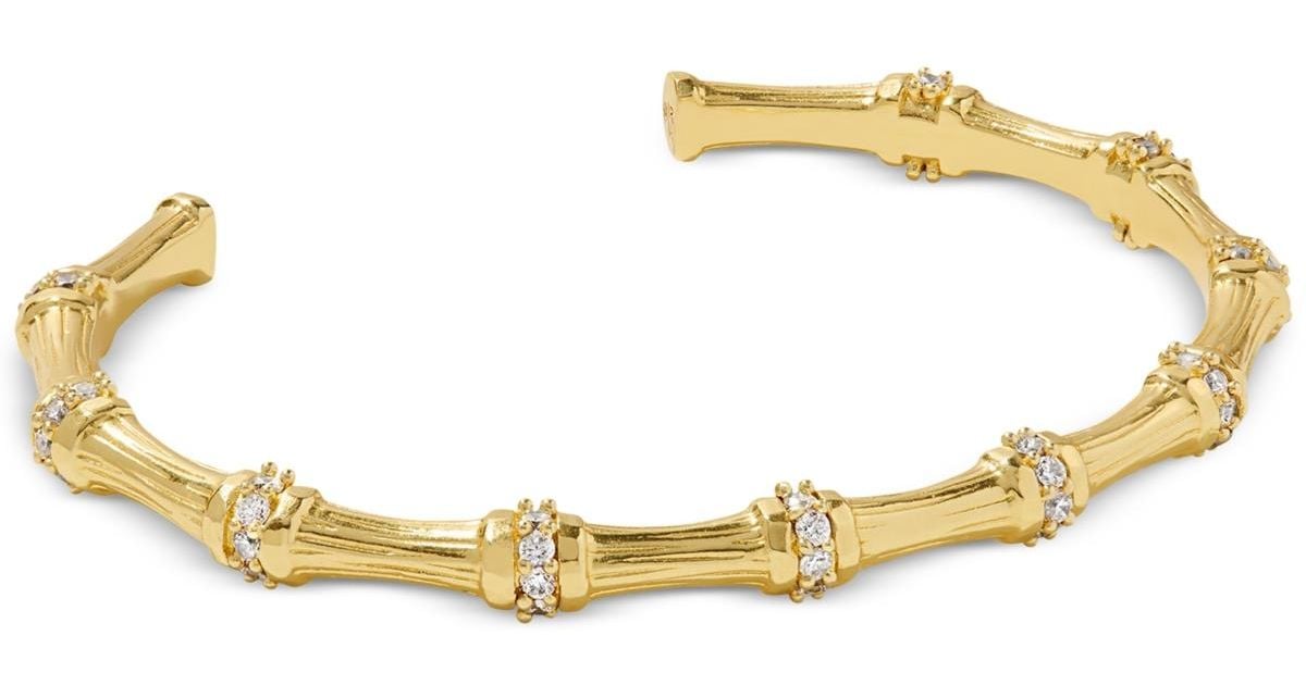 Kendra Scott Gold-tone Maura Bamboo Crystal Cuff Bracelet in Metallic | Lyst