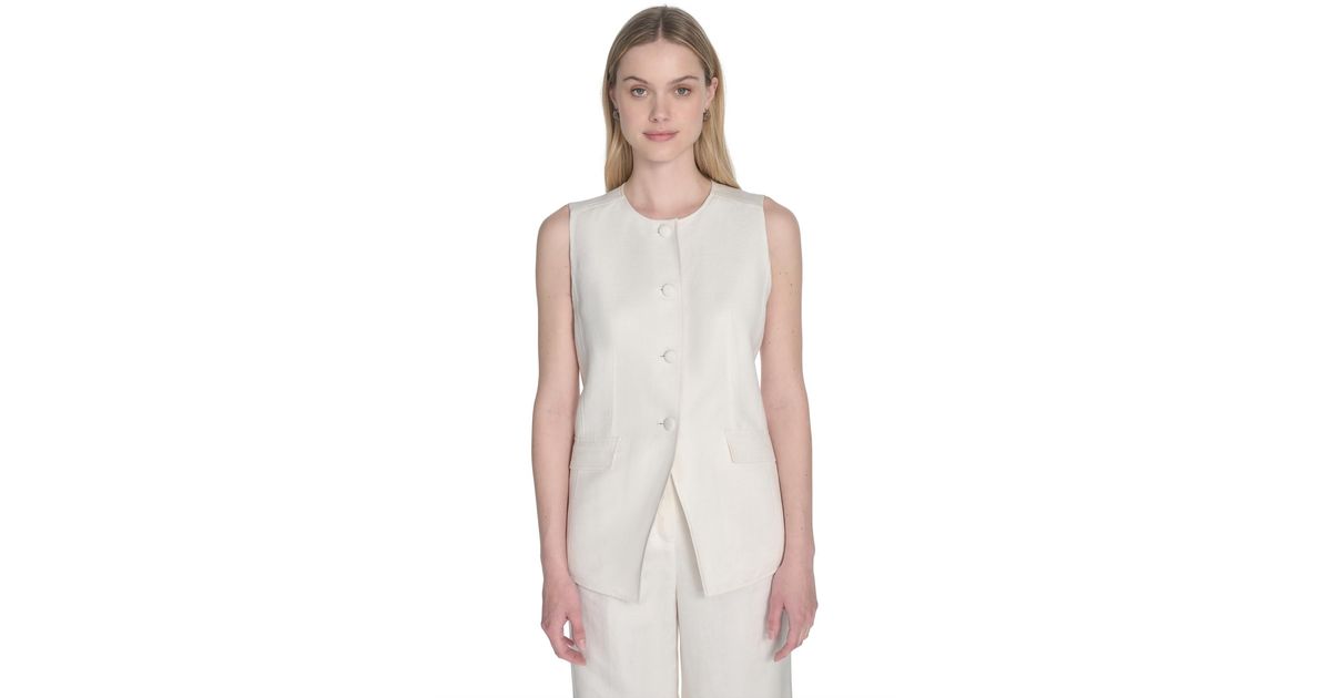 Calvin Klein Linen-blend Collarless Vest in White | Lyst