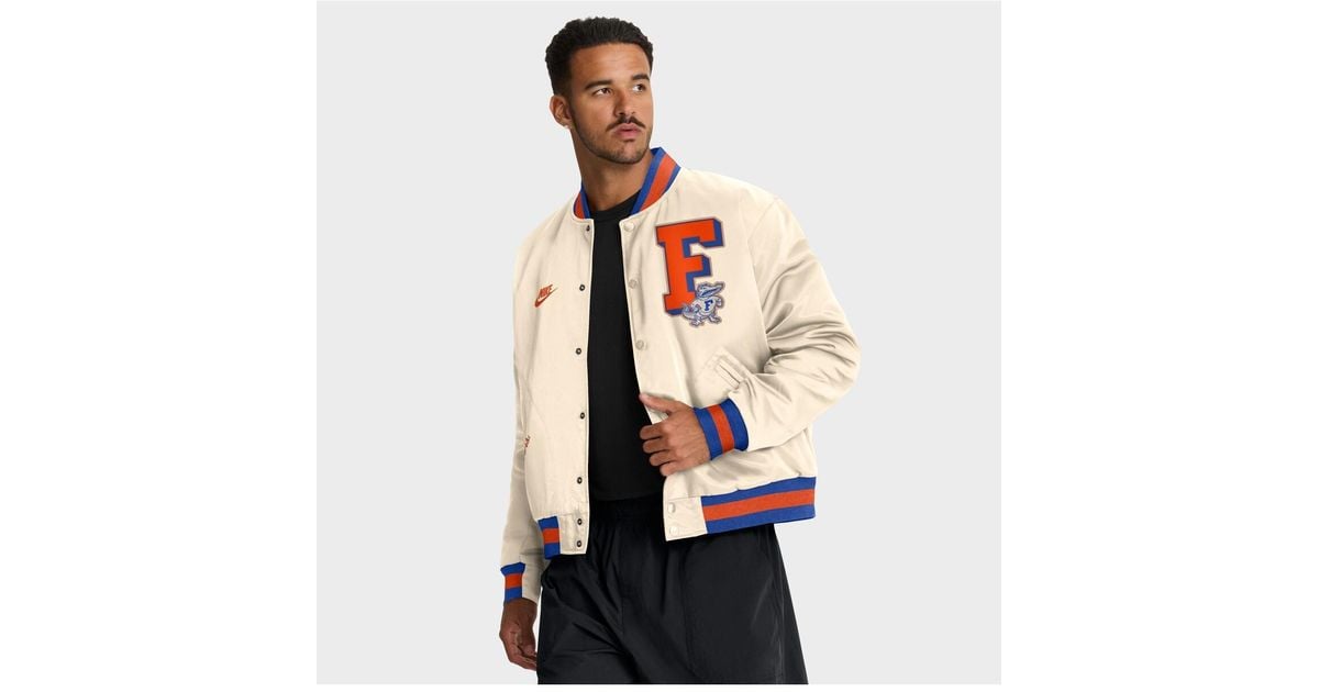 Nike Tan Florida Gators Legacy Full-snap Bomber Jacket in White for Men ...