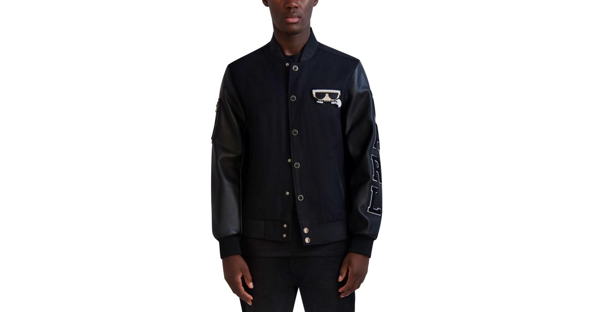 Karl Lagerfeld Logo-patch Tonal Varsity Jacket in Blue for Men | Lyst