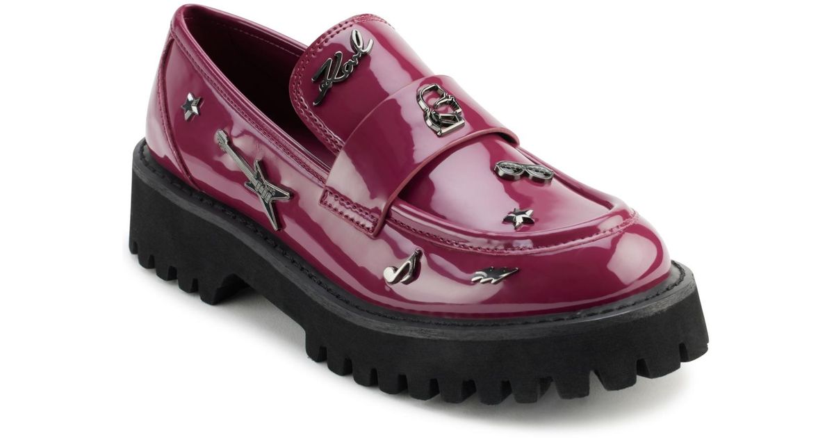 Karl Lagerfeld Gaston Rocker Almond Toe Lug Loafers in Red | Lyst