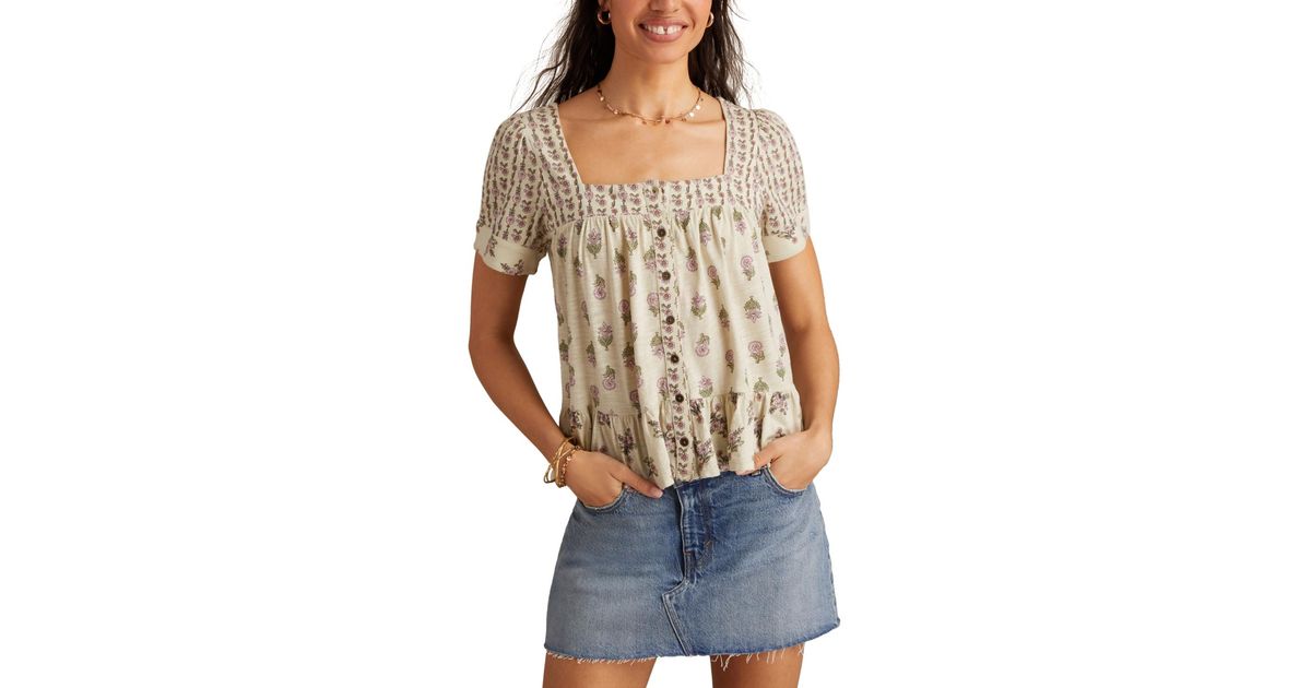 Lucky Brand Block Print Button-front Top | Lyst